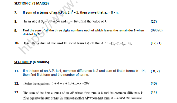 CBSE Class 10 Mathematics Arithmetic Progressions Worksheet Set B CBSE Class 10 Mathematics Arithmetic Progressions Worksheet Set B